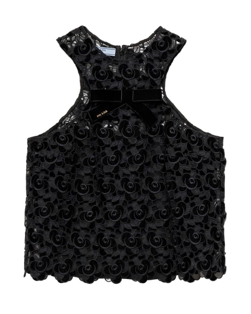 Prada Guipure Top With Camellia Embroidery in Black | Lyst