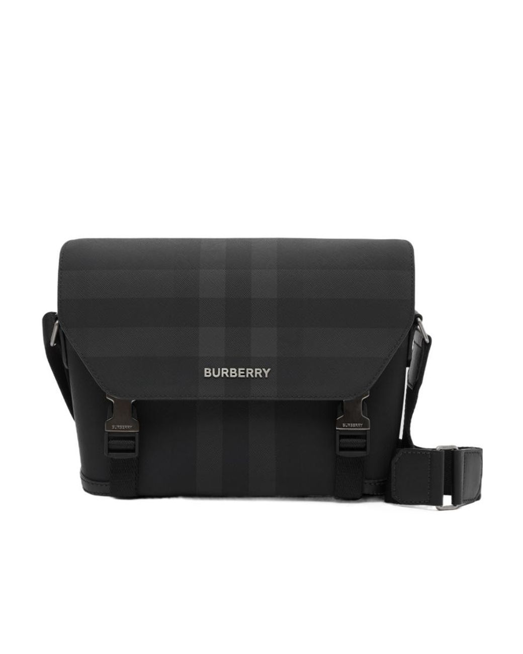 Burberry Checked Logo-Embossed Messenger Bag in Black for Men | Lyst