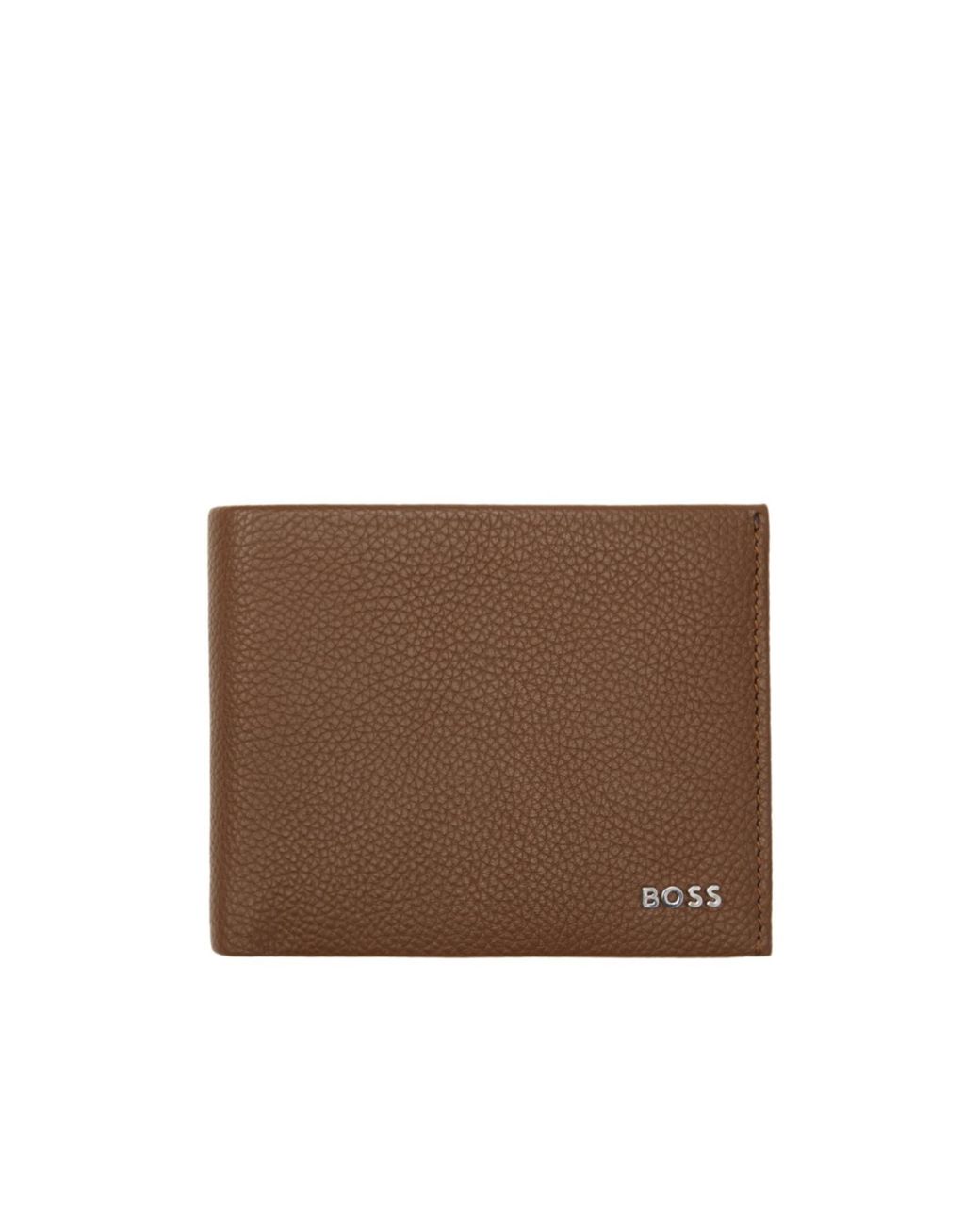 BOSS Logo Double Fold Wallet in Brown for Men | Lyst