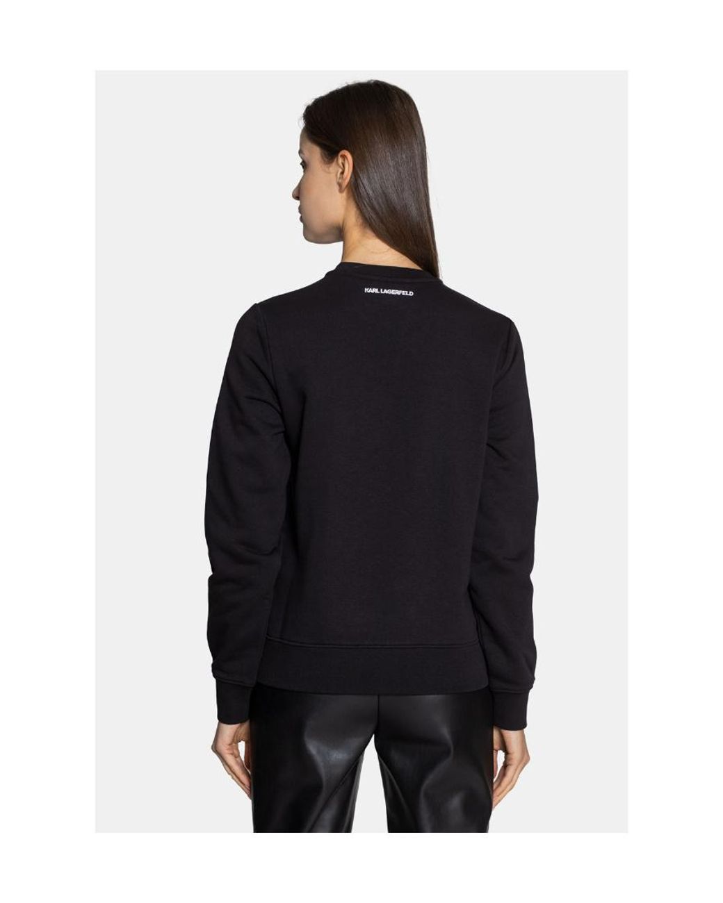 KARL LAGERFELD Logo Round Neck Sweater in Black | Lyst