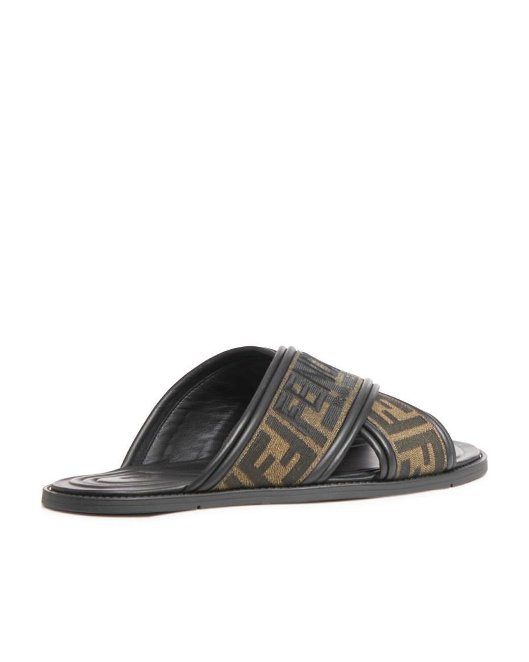 Fendi Ff Logo Detail Crossed Slides in Brown for Men | Lyst