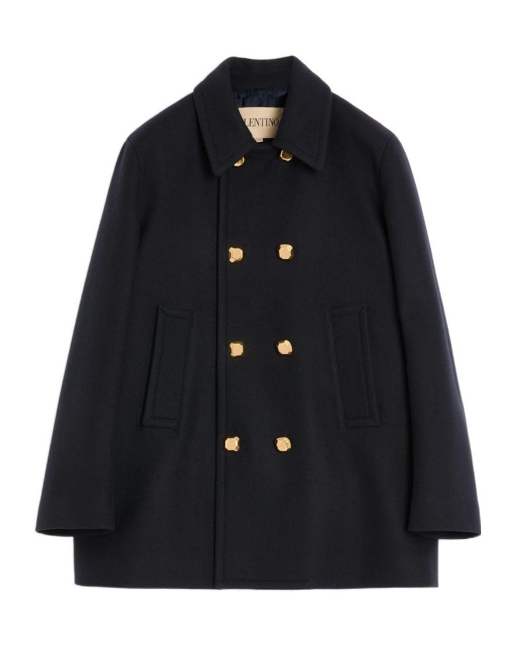Valentino Double-Breasted Wool Felt Coat in Black for Men | Lyst UK