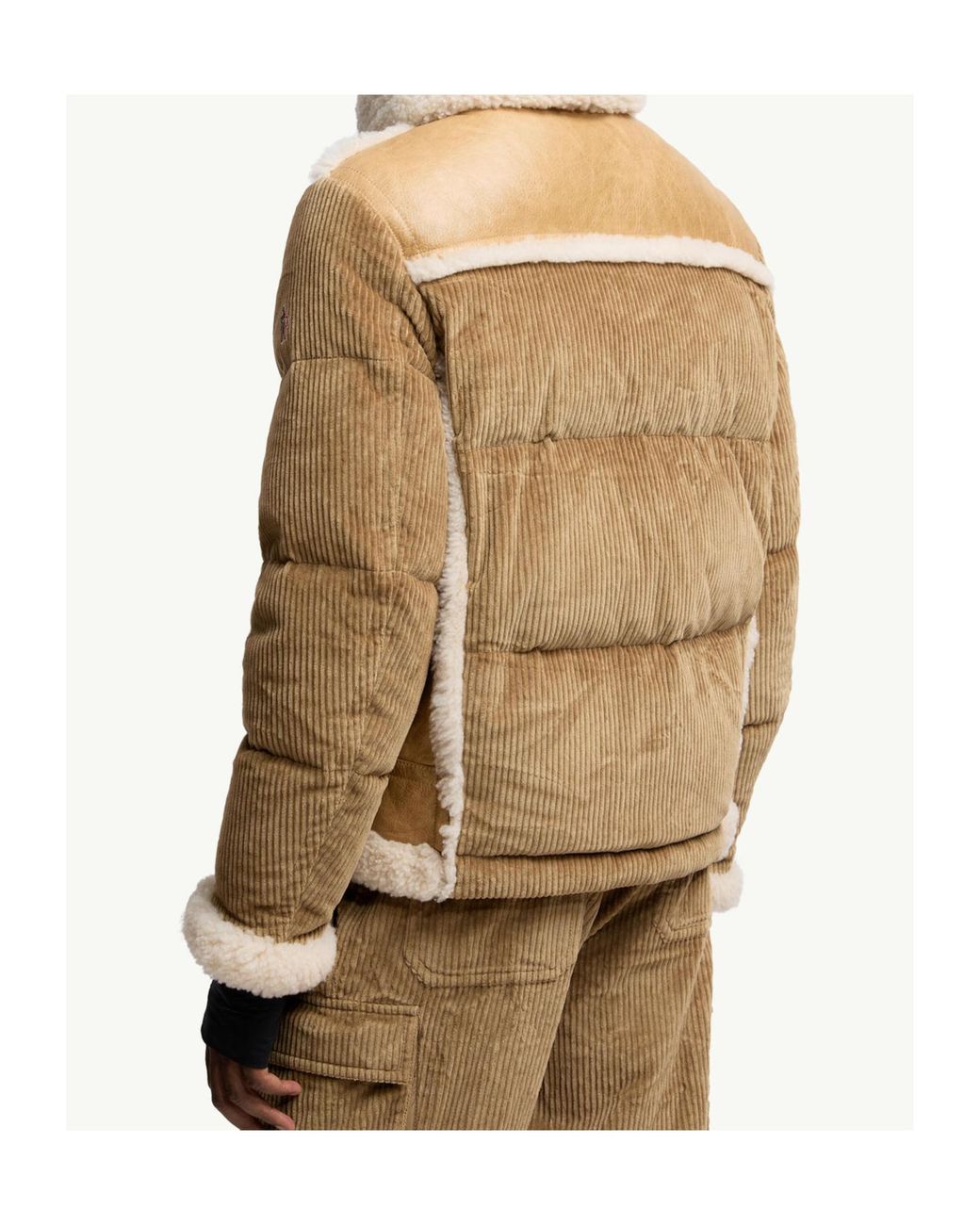 Moncler Argens Leather Shearling Short Down Jacket in Natural for Men ...