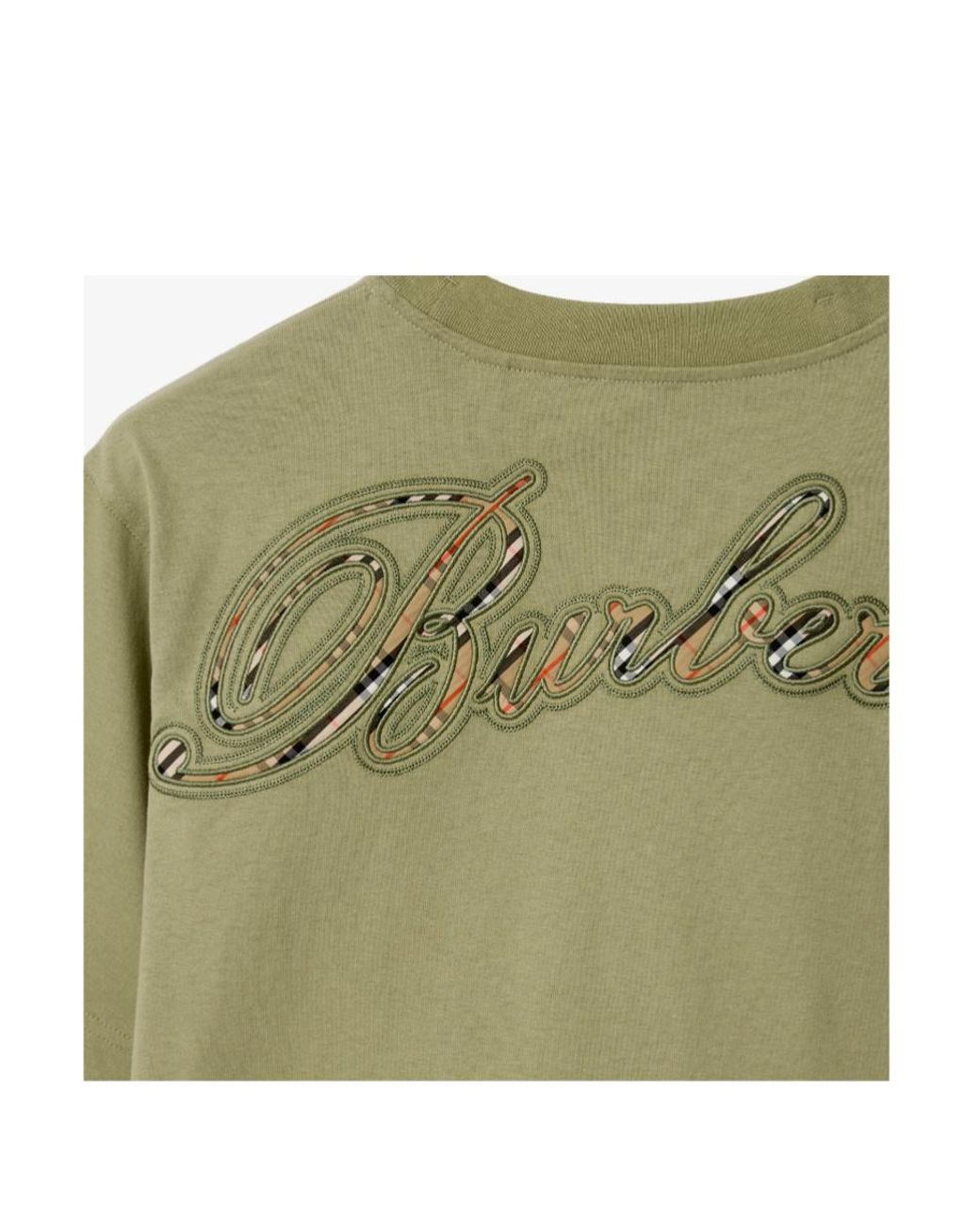 Burberry Check Cursive Logo Cotton T-Shirt in Green for Men | Lyst