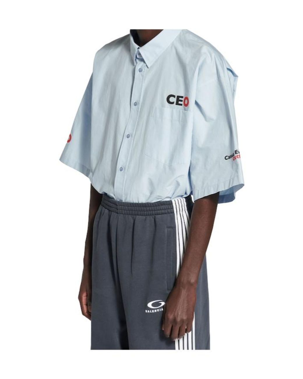 Balenciaga Ceo Uniform Logo Short-Sleeved Oversized Shirt in Blue for ...