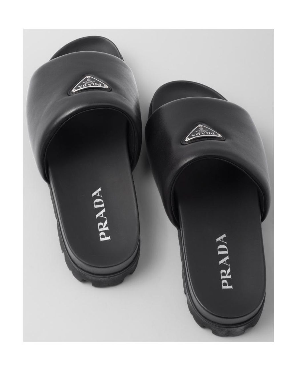 Prada Triangle Logo Plaque Slides in Black for Men | Lyst