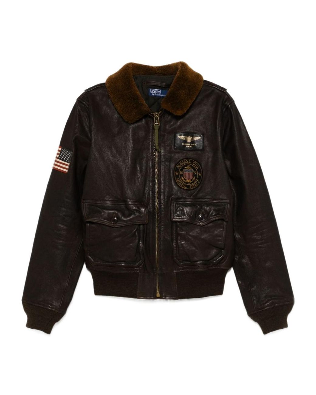 Polo Ralph Lauren Shearling-Collar Leather Bomber Jacket in Black for ...