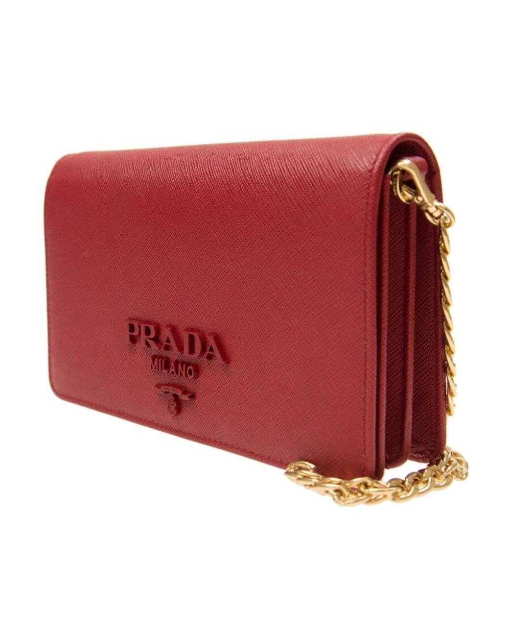 Prada Logo Sign Chain Shoulder Bag in Red | Lyst