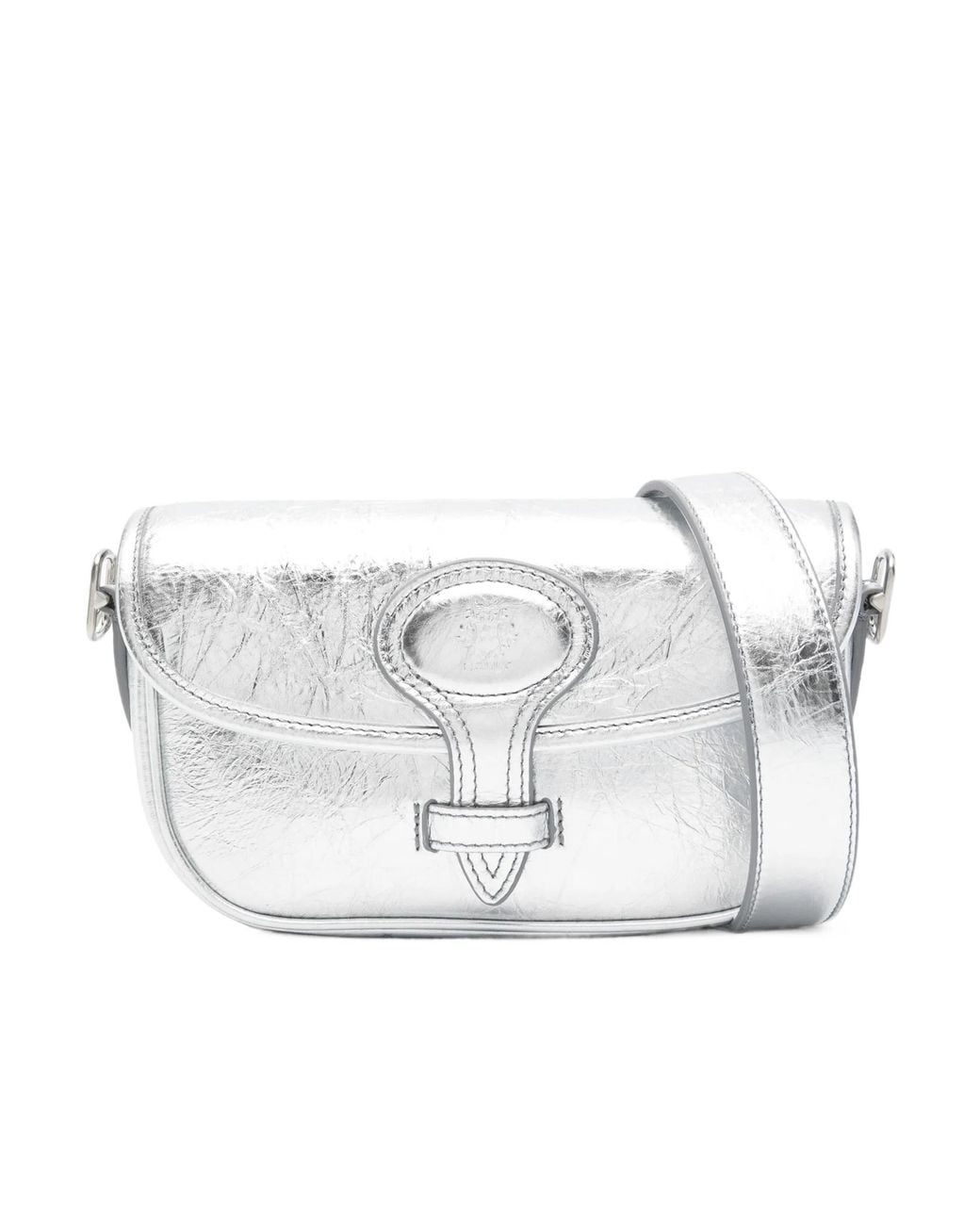 Bally Metallic-Leather Flap Shoulder Bag in White | Lyst