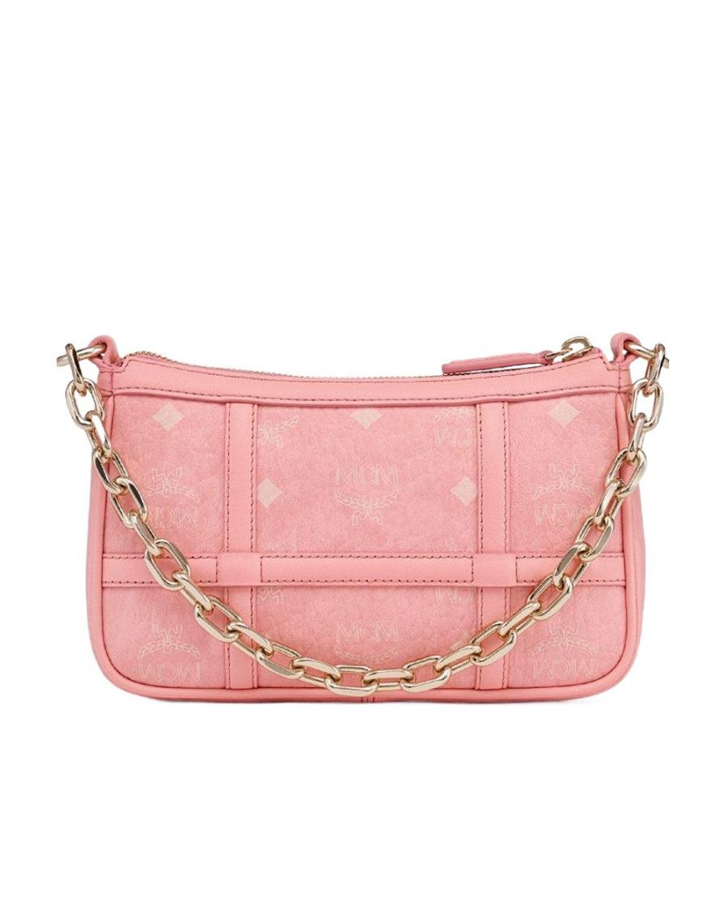MCM Logo Chain Shoulder Bag in Pink | Lyst