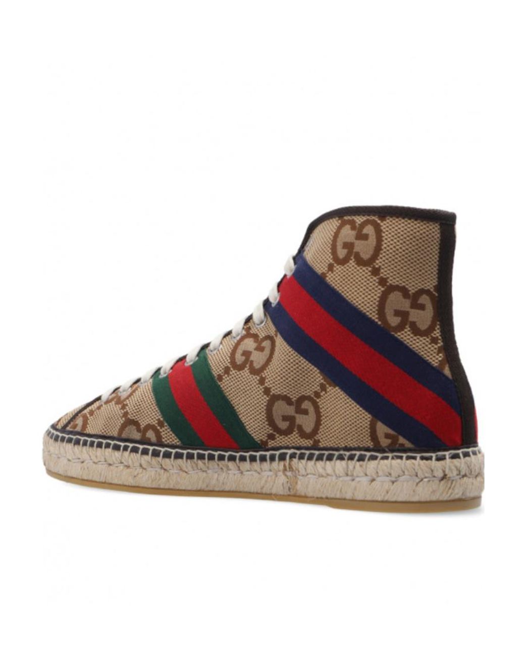 Gucci Jumbo Gg Lace-Up High-Top Espadrille Sneakers in Brown for Men | Lyst