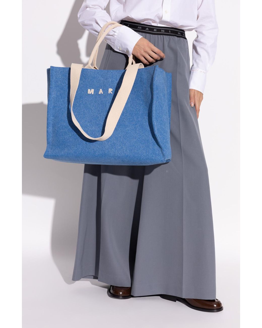 Marni Logo-Detail Tote Bag in Blue | Lyst