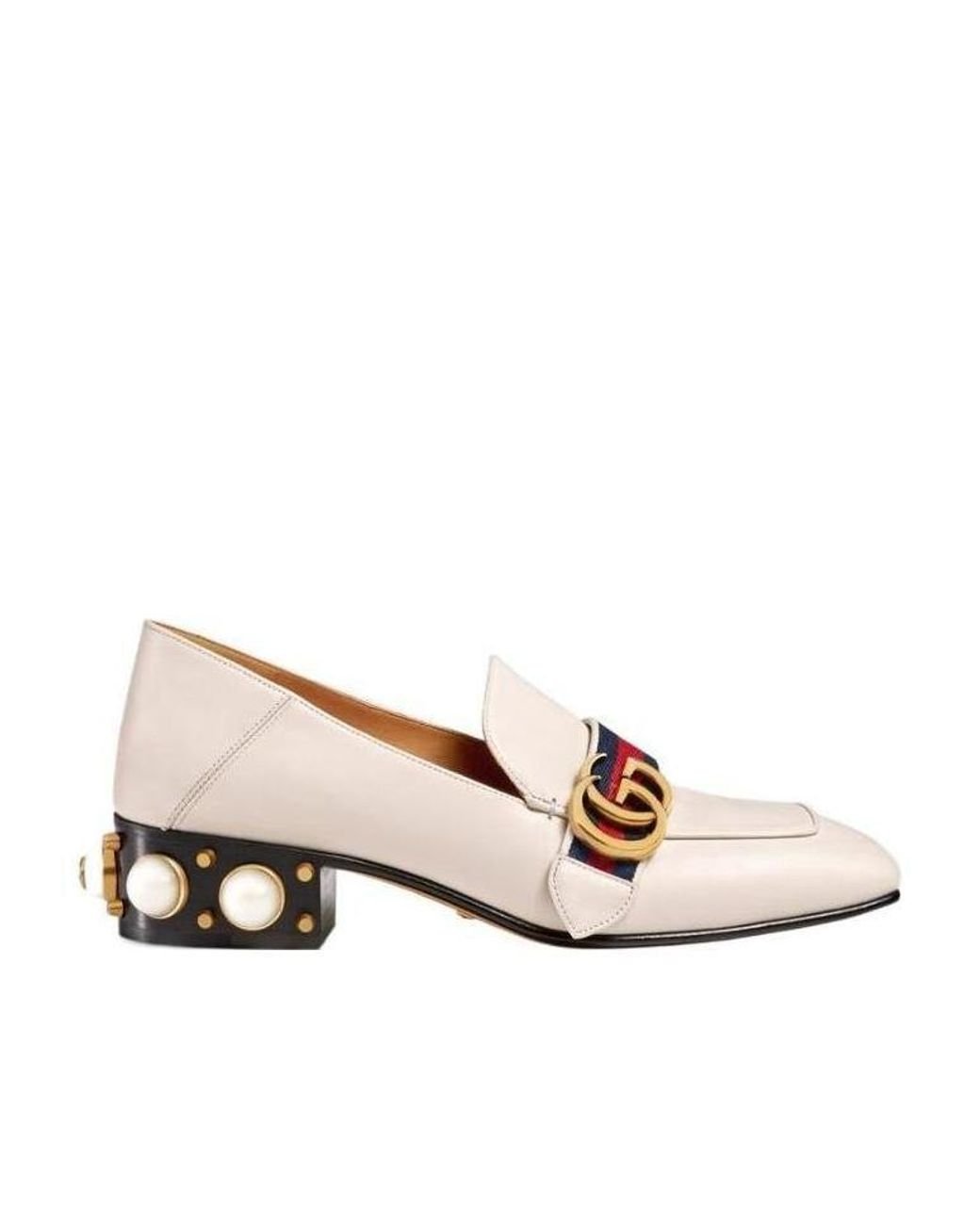 Gucci Mid-Heel Leather Loafer in Natural | Lyst
