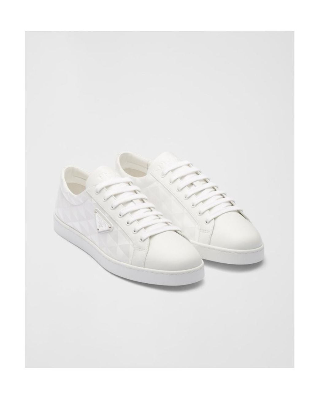 Prada Triangle-Logo Round-Toe Lace-Up Sneakers in White for Men | Lyst UK