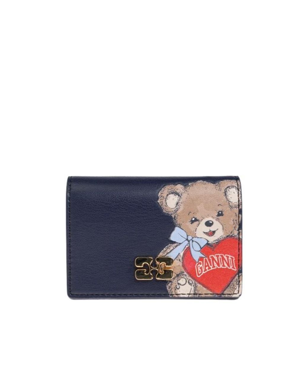 Ganni Bear Printed Wallet in Blue | Lyst