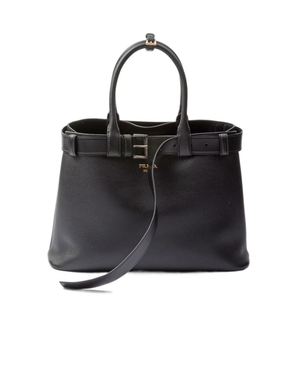 Prada Open-Top Large Belted Handbag in Black | Lyst