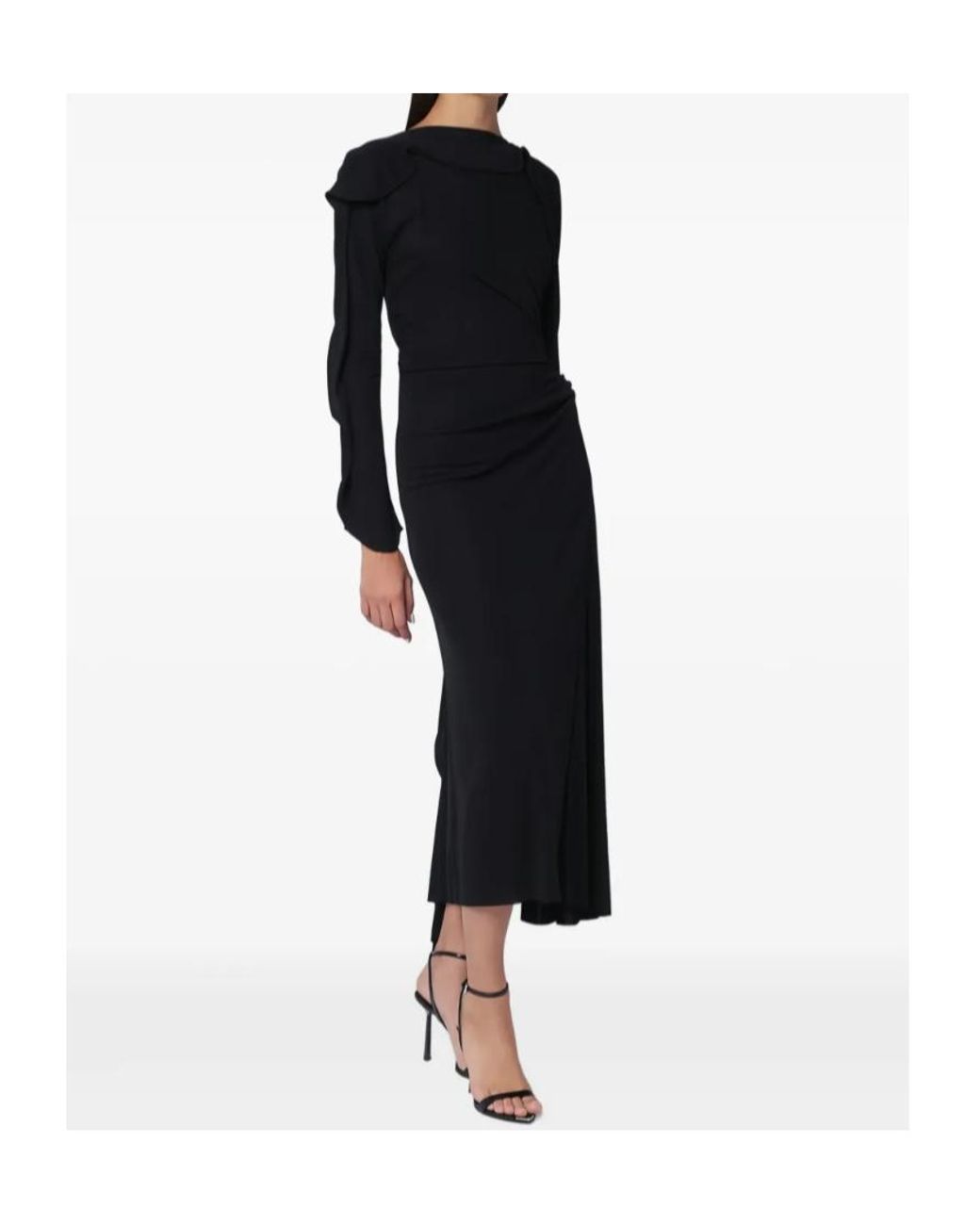 Victoria Beckham Draped Long-Sleeve Midi Dress in Black | Lyst