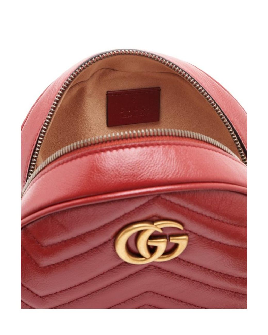 Gucci Gg Marmont Mini Leather Round Shoulder Bag in Red | Lyst
