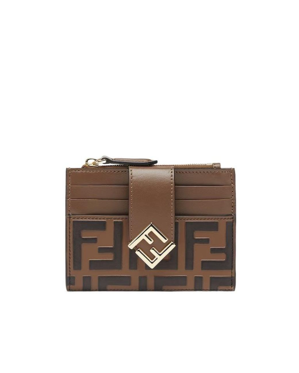 Fendi Logo Plaque Monogrammed Wallet in Brown | Lyst