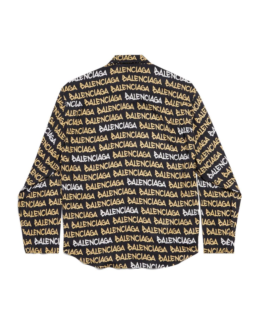 Balenciaga All-Over Logo Collared Long-Sleeve Shirt in Gray for Men | Lyst