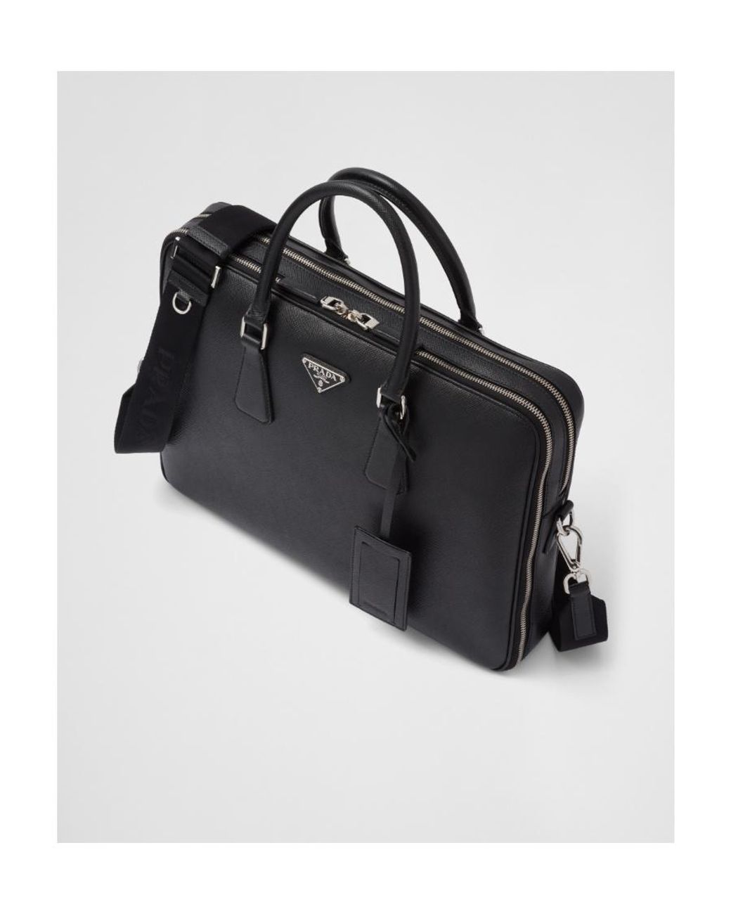 Prada Triangle-Logo Zipped Briefcase in Black for Men | Lyst