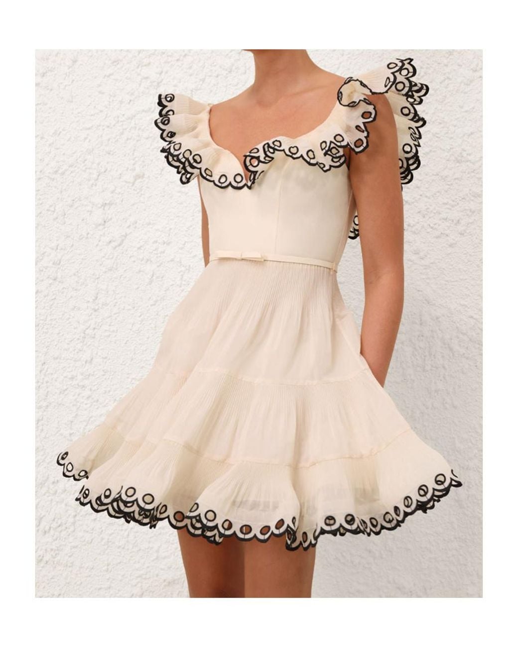 Zimmermann Mini Dress With Ruffles in Natural | Lyst UK