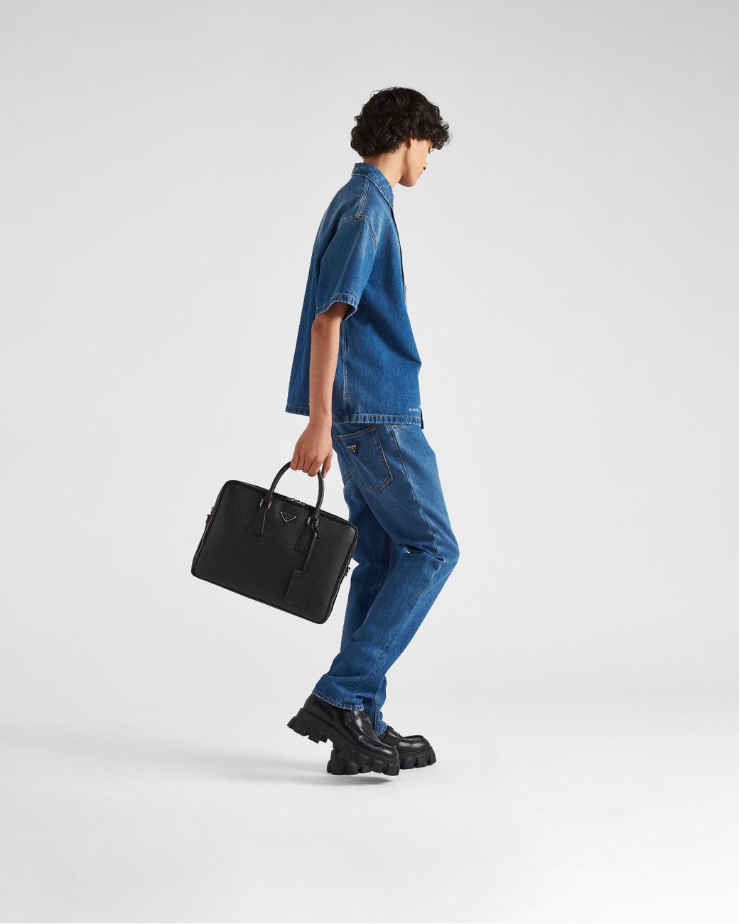 Prada Triangle-Logo Zipped Briefcase in Black for Men | Lyst
