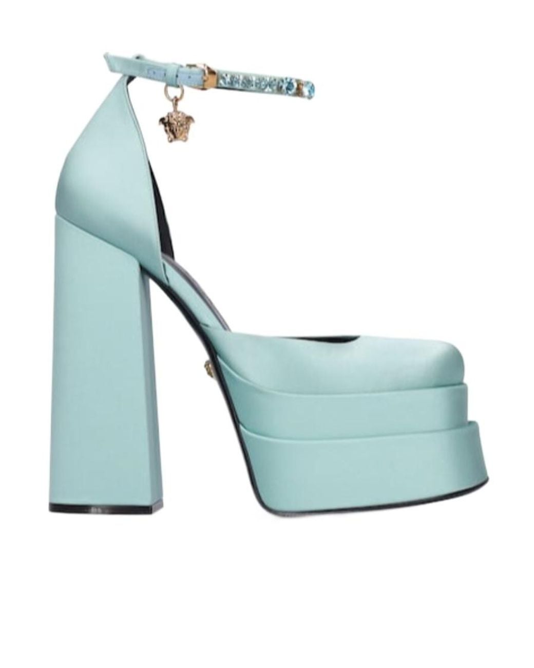 Versace Waterproof Table Satin High Heels in Blue | Lyst UK