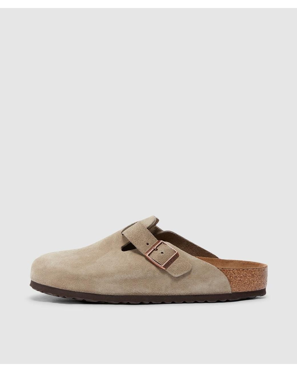 Birkenstock Suede Buckle Boston Clog Sandals in Brown | Lyst