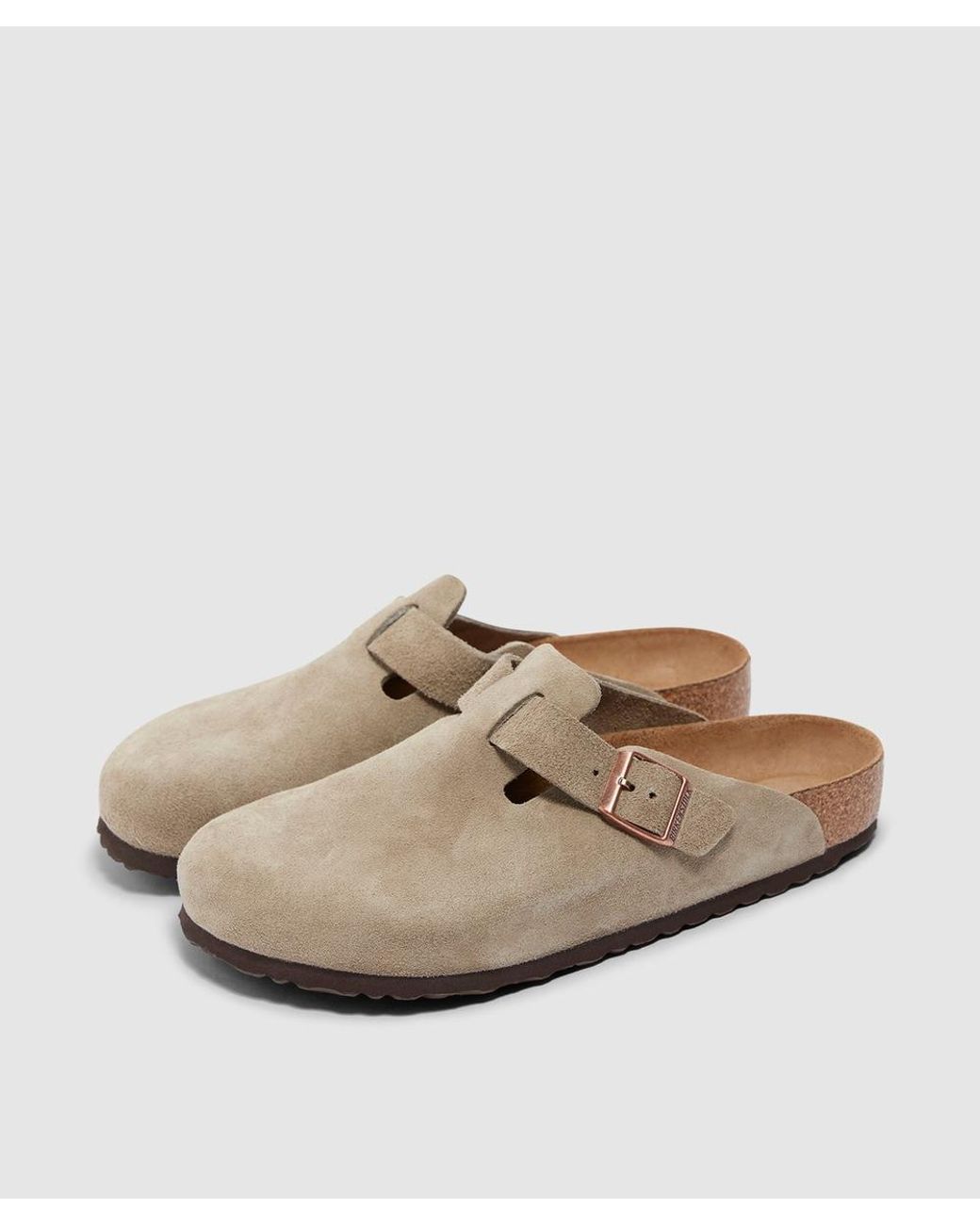 Birkenstock Suede Buckle Boston Clog Sandals in Brown | Lyst