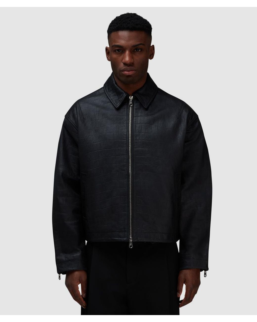 Cole Buxton Croc Leather Jacket in Black for Men | Lyst