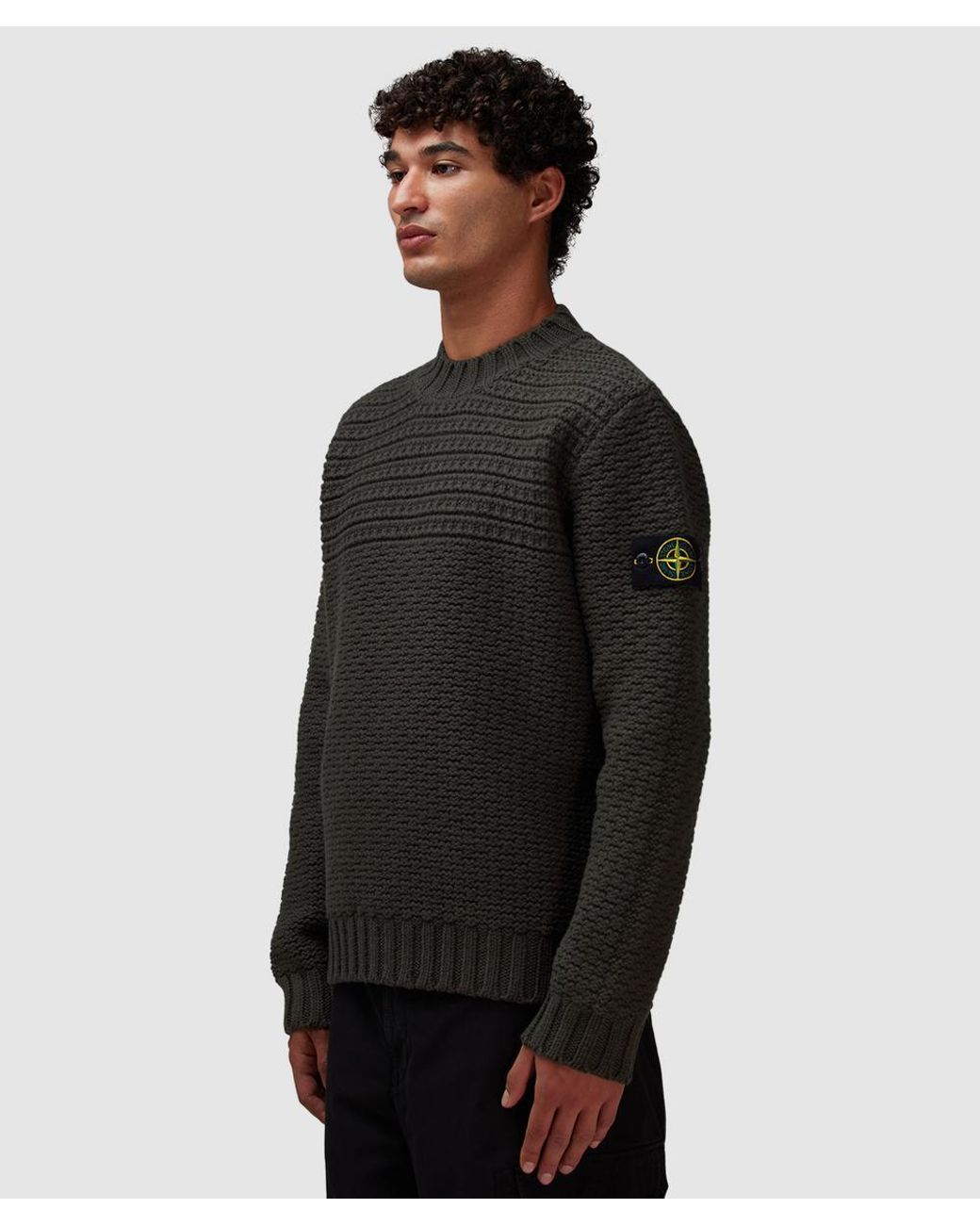 Stone Island Pure Wool Stitch Knit Sweater (Military in Black for Men ...