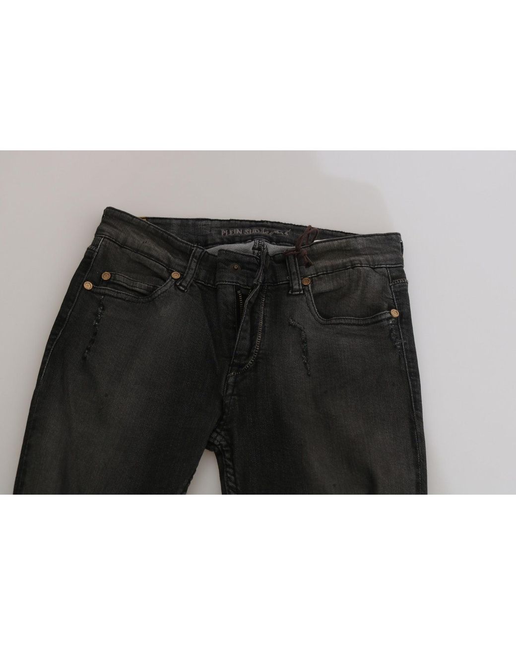 Plein Sud Cotton Black Washed Low Waist Skinny Denim Jeans | Lyst