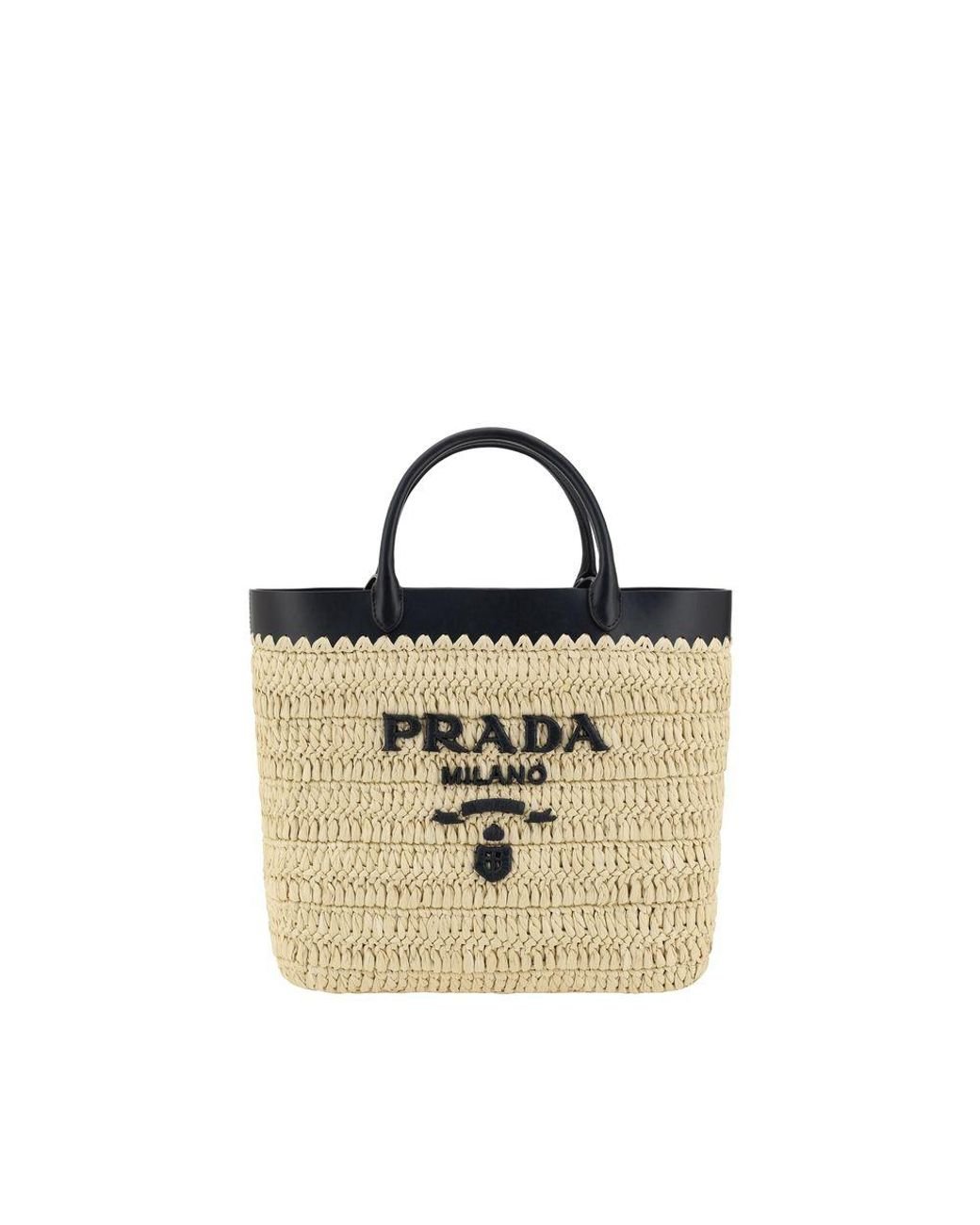 Prada Woven Raffia Tote Bag in Metallic | Lyst
