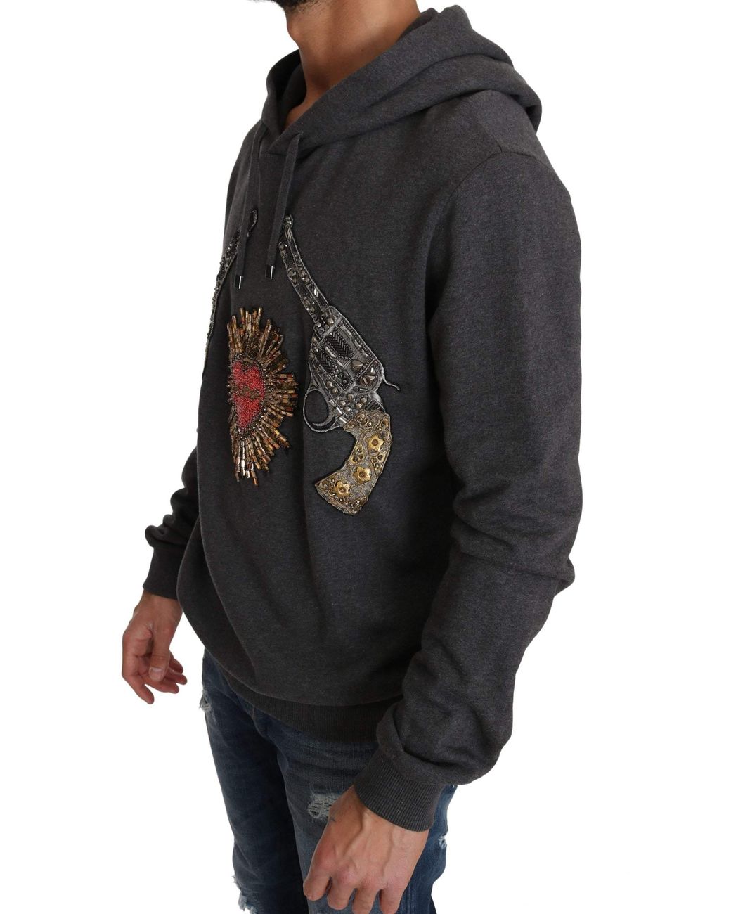 Dolce & Gabbana Hooded Crystal Heart Gun Sweater in Black for Men | Lyst