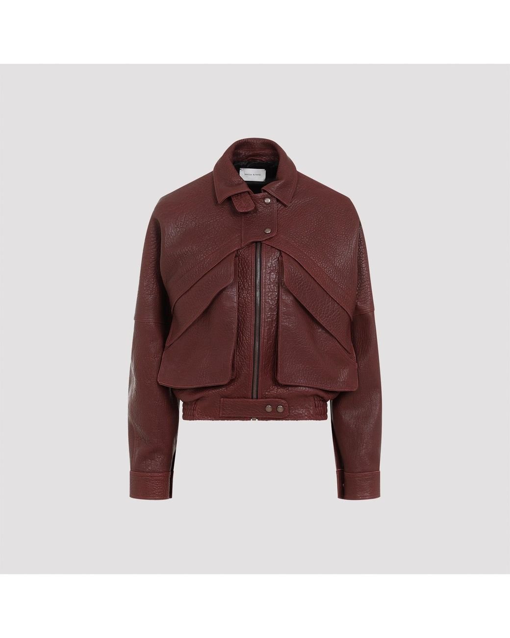 Magda Butrym Burgundy Leather Bomber Jacket in Red | Lyst