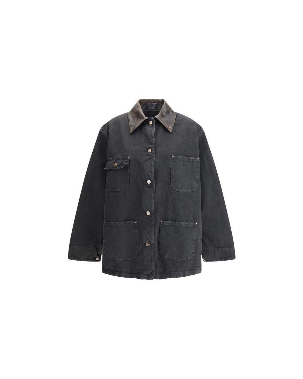 Prada Denim Jacket With Leather Collar in Grey | Lyst UK