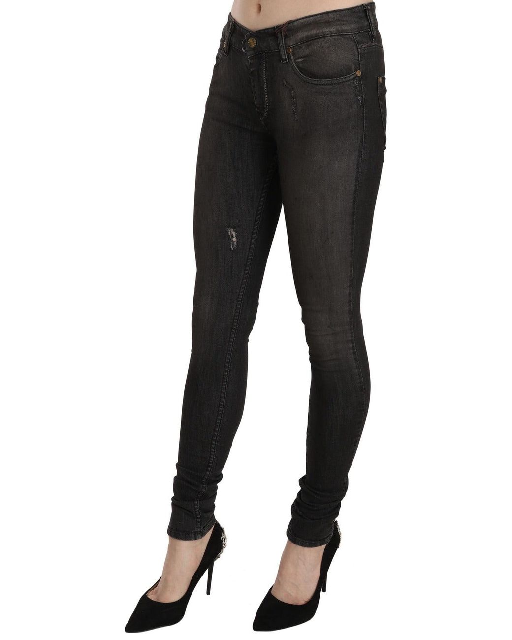 Plein Sud Cotton Black Washed Low Waist Skinny Denim Jeans | Lyst