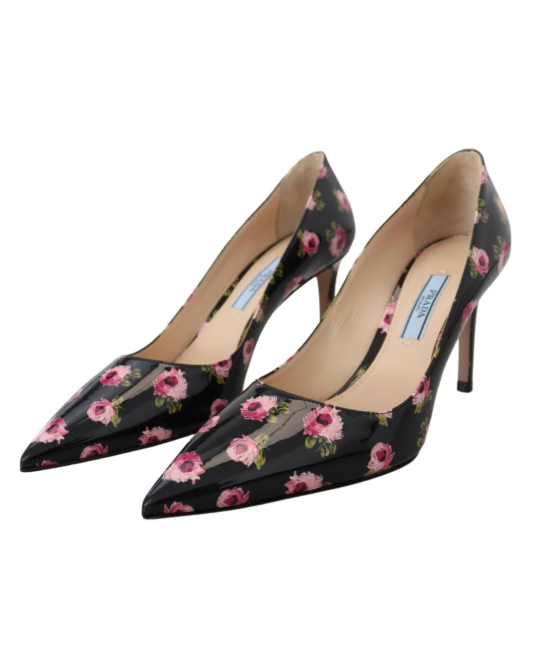 Prada Leather Floral Heels Stilettos Pumps in Black | Lyst