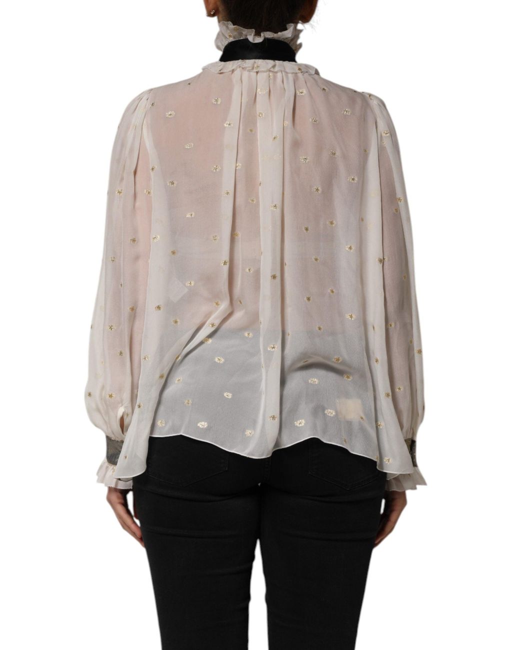 Dolce & Gabbana Silk Long Sleeve Ascot Collar Top in Gray | Lyst