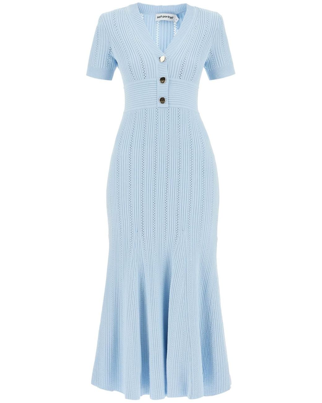 Self-Portrait 'Pointelle Knit Midi Dress In in Blue | Lyst