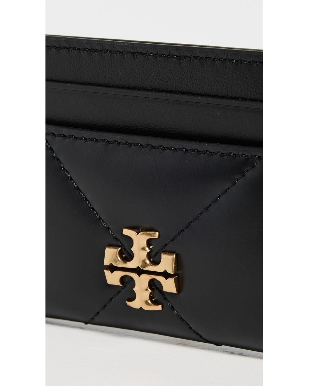 Tory Burch Kira Diamond Leather Card Case in Black | Lyst