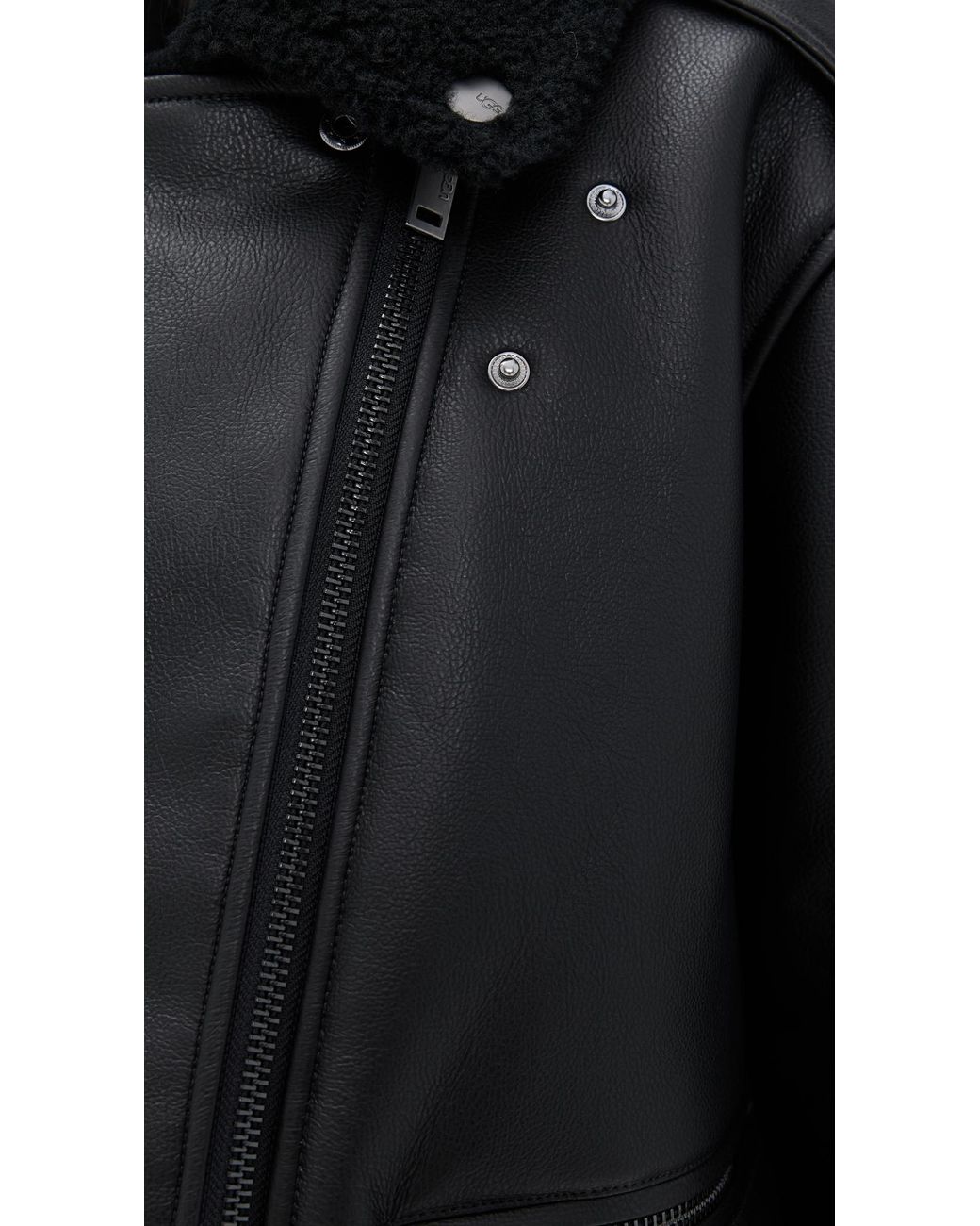 UGG Finnian Luxefluff Faux Leather Moto Jacket in Black | Lyst