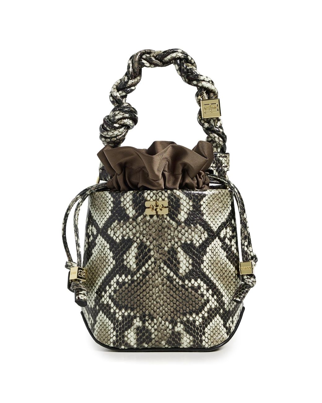 Ganni Bou Bucket Bag Mini Snake in Black | Lyst
