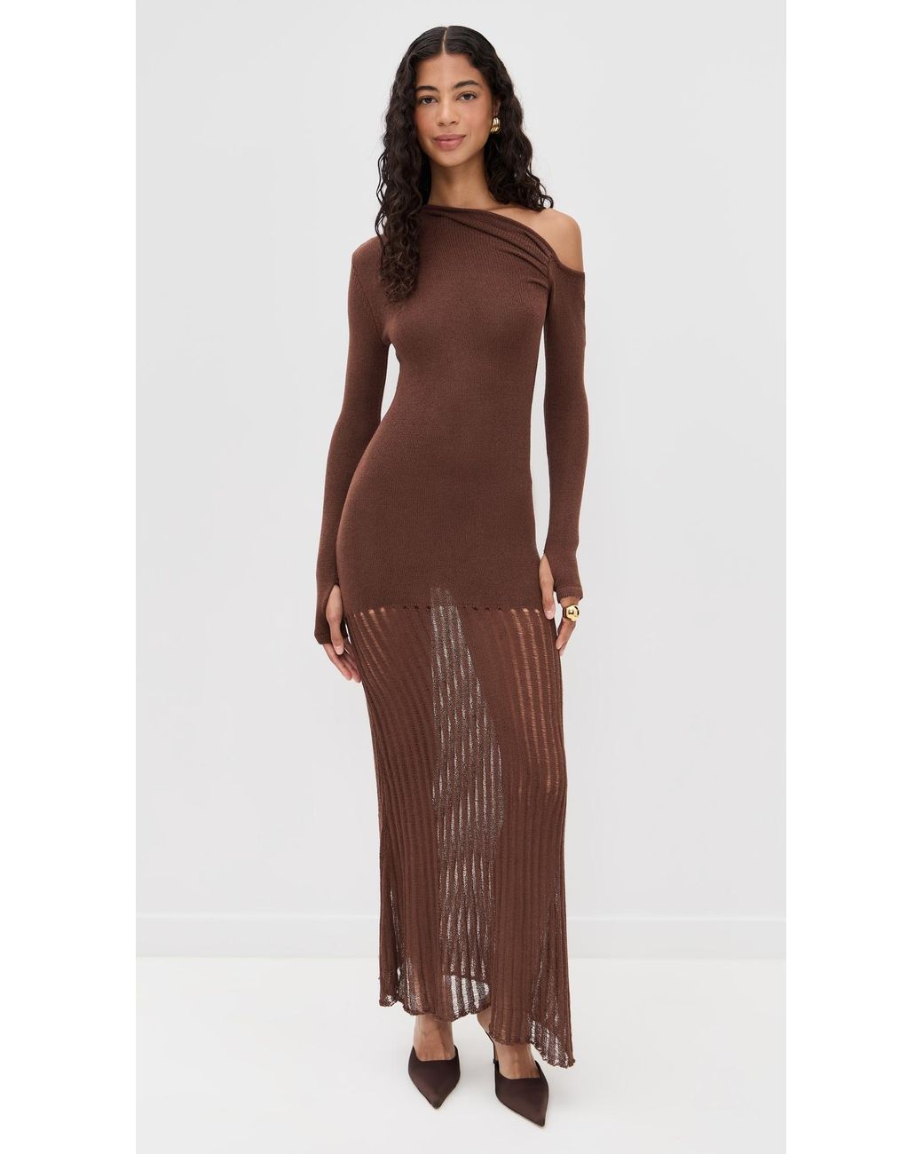 Seven Wonders Greta One Shoulder Knit Maxi Dress in Brown | Lyst