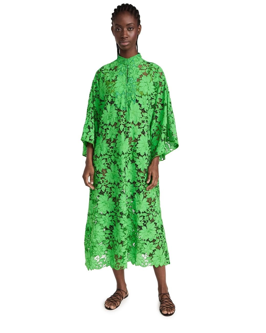 La Vie Style House Open Lace Floral Lace Maxi Caftan in Green | Lyst
