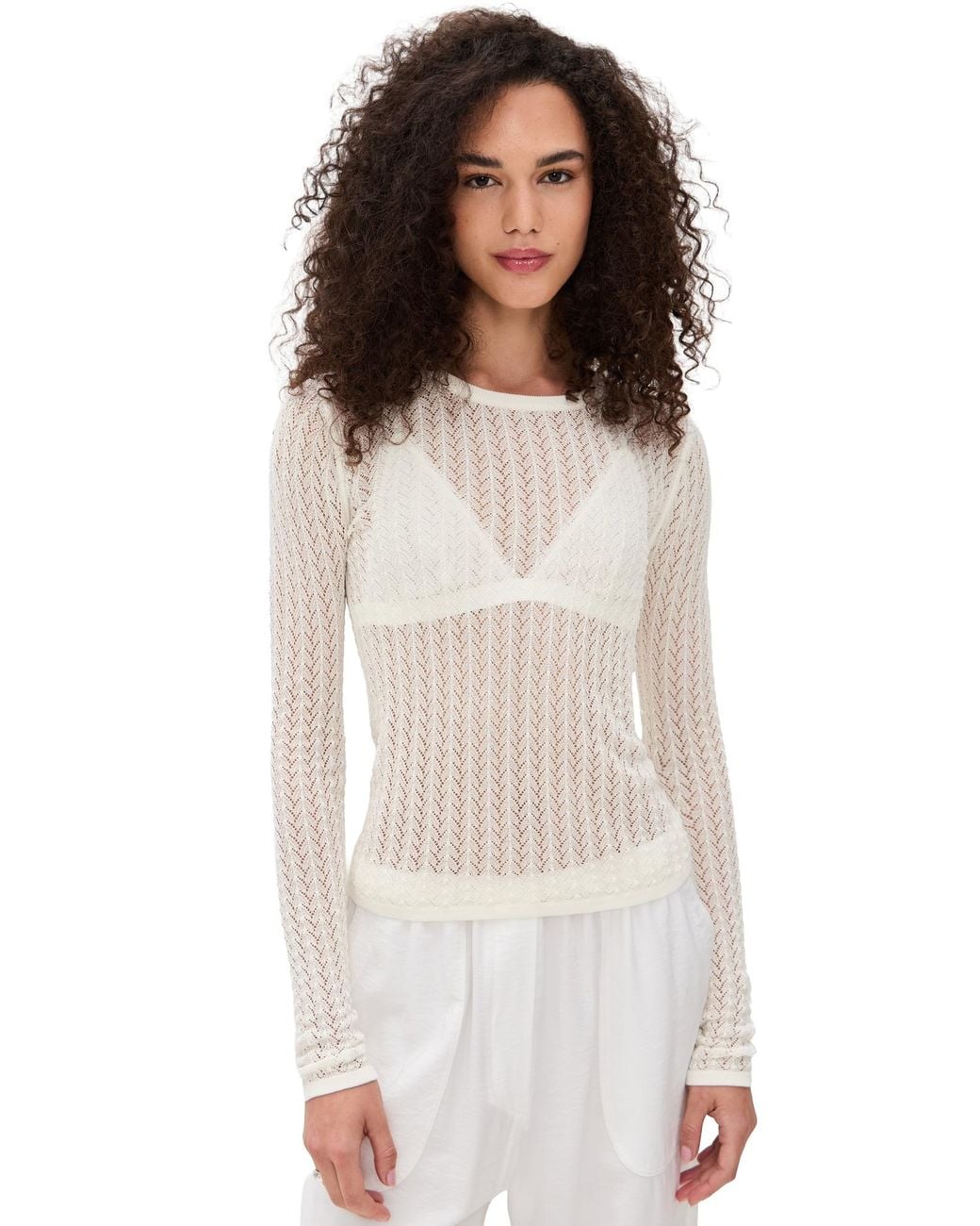 White + Warren Paperfine Lace Stitch Top in White | Lyst