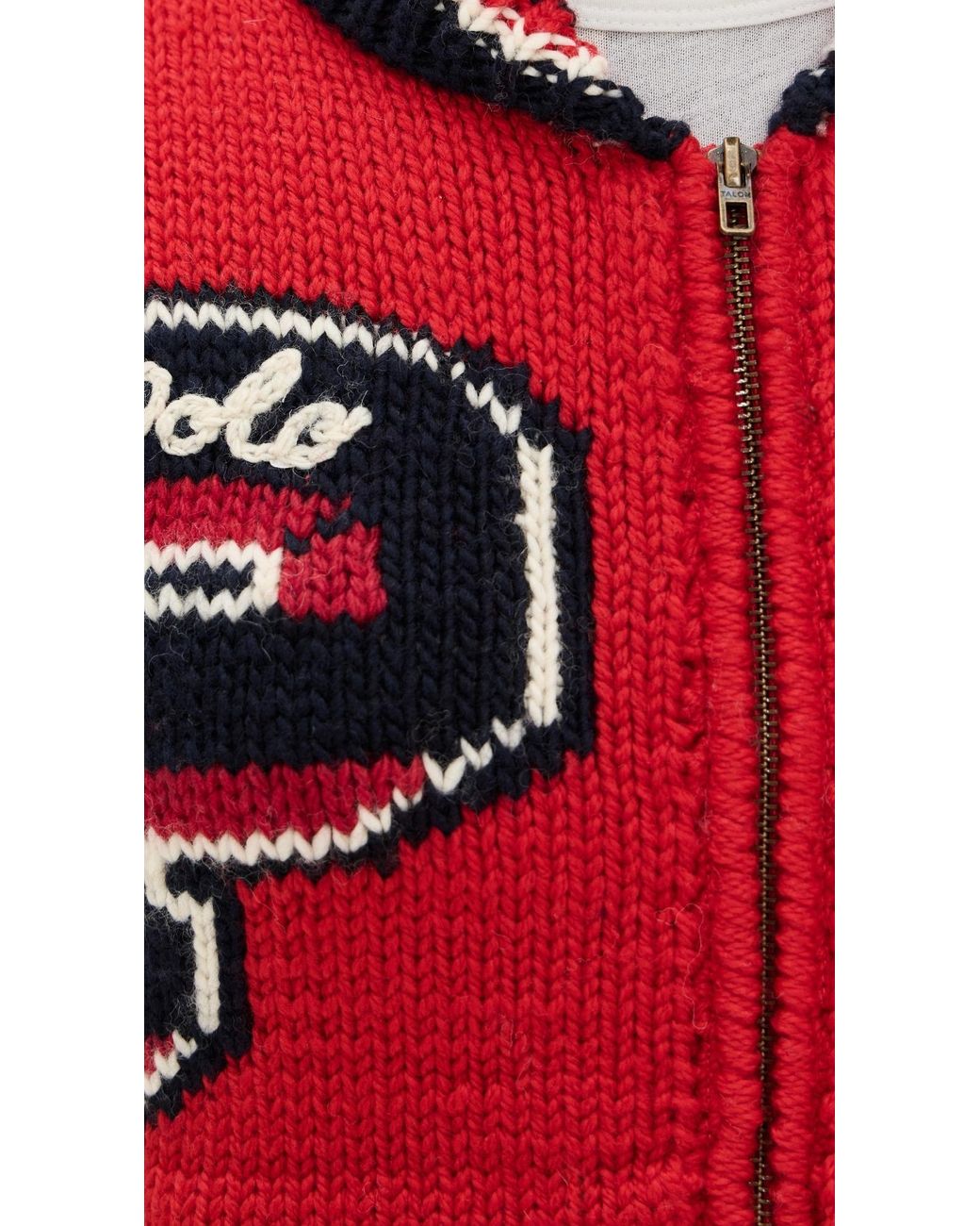Polo Ralph Lauren Zip Up Cardigan Sweater in Red | Lyst