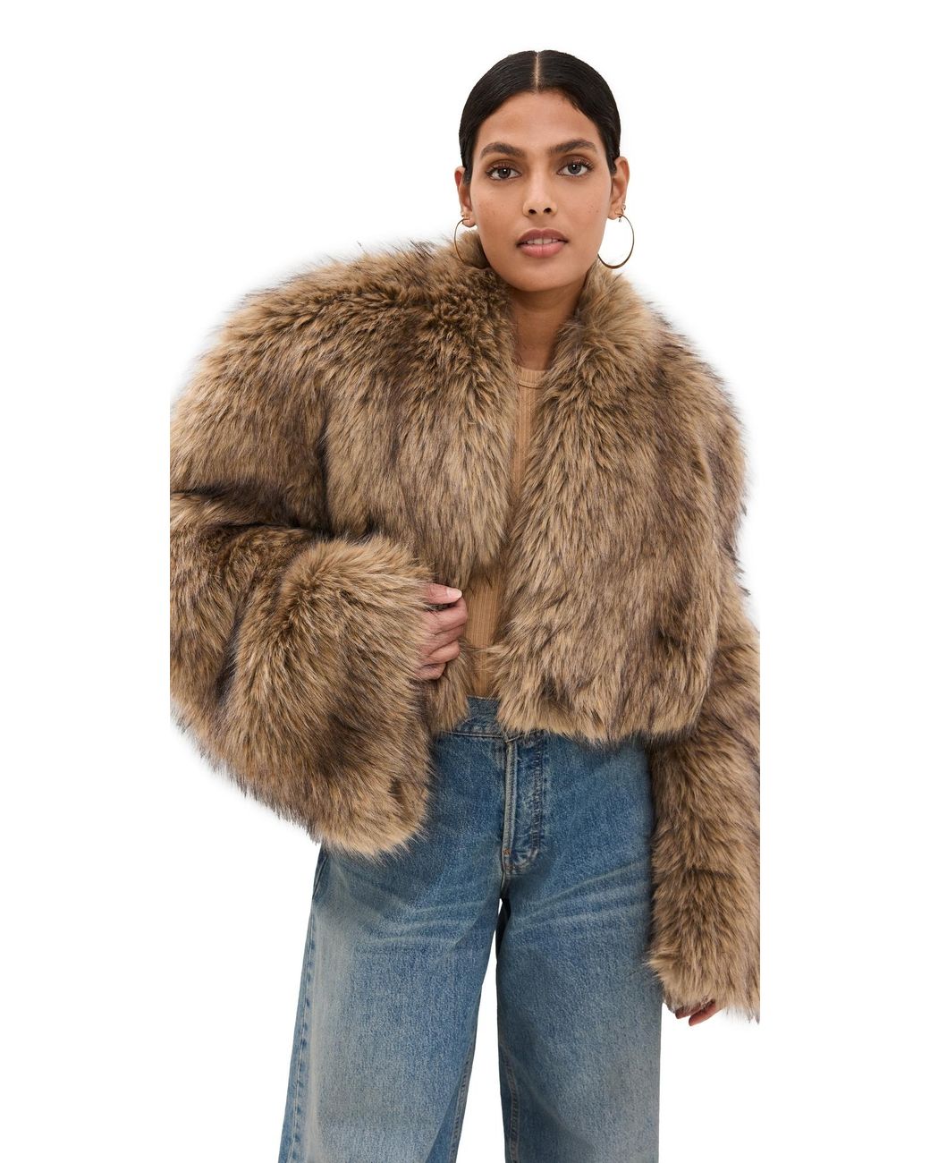 A.W.A.K.E. MODE A. W.a. K.e. Ode Rounded Seeve Cropped Faux Fur Jacket ...