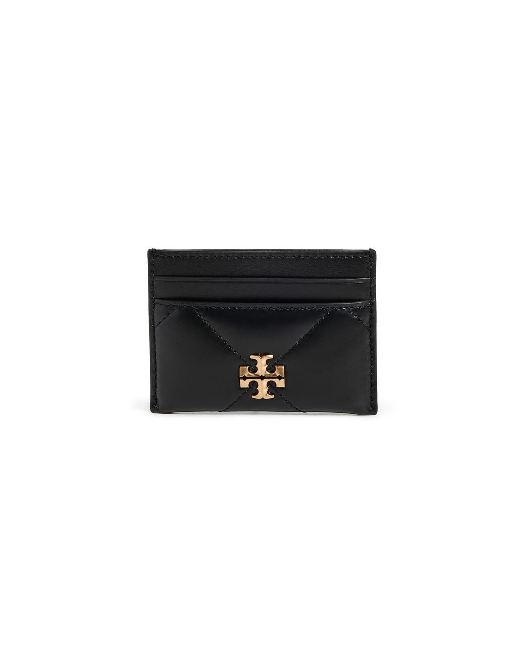 Tory Burch Kira Diamond Leather Card Case in Black | Lyst